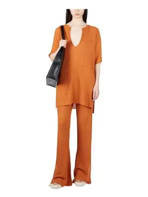 Rodebjer Short-sleeved Ribbed Knit Sweater - Orange