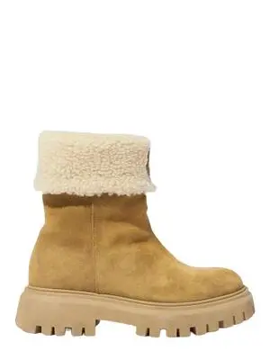 Moncler Round Toe Slip-on Boots With Shearling Trim - Nude