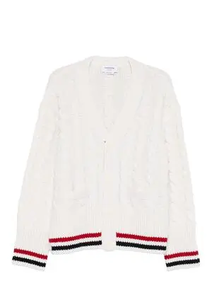 Thom Browne V-neck Long-sleeved Knitted Sweater - White