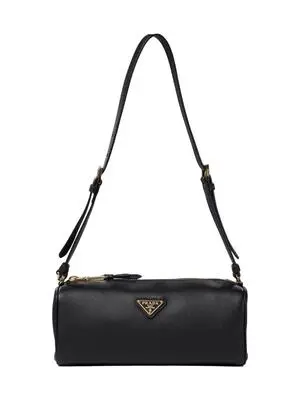 Prada Logo Plaque Zipped Shoulder Bag - Black