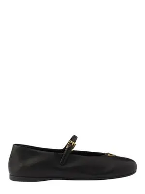 Prada Logo Detailed Round-toe Ballerina Flats - Black