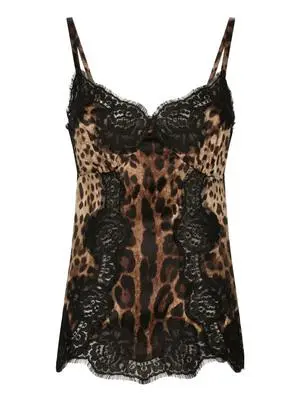 Dolce & Gabbana Leopard Print Lace Trim Camisole - Black