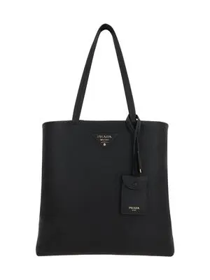 Prada Triangle Logo Top Handle Bag - Black