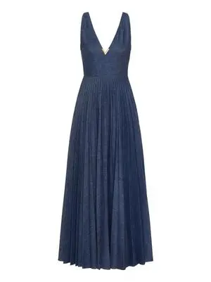 Valentino Garavani V-neck Pleated Dress - Blue
