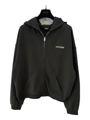 We11Done Zip Up Hooded Long Sleeve Hoodie - Black