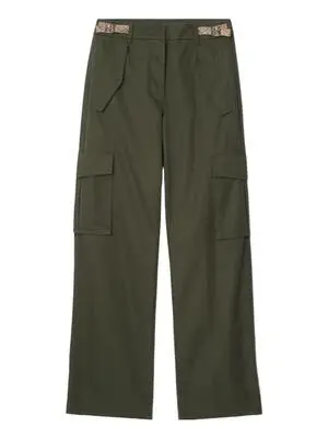 Burberry Check Trim Gabardine Cargo Trousers - Bone Marrow Green
