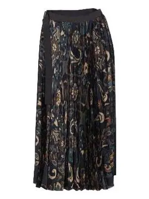 Sacai Pleated Paisley Print Skirt - Black