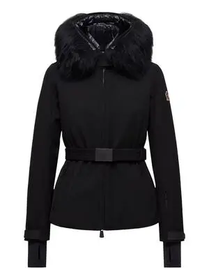 Moncler Bauges Hooded Ski Down Jacket With Detachable Sheepskin Trim - Black