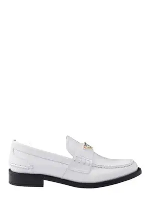 Prada Leather Slip-on Loafers With Enamelled Logo - White