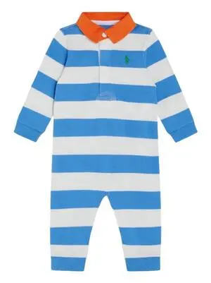 Ralph Lauren Polo Pony Embroidered Striped Babygrow - Blue