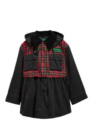 Barbour Peplum Tartan Hooded Jacket With Dual-branded Logo - Black