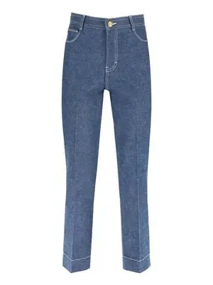 TORY BURCH Tory Burch High Rise Cropped Jeans With Striped Embroidery
