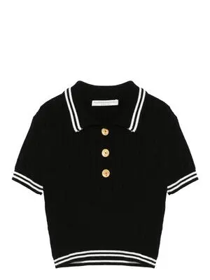 Alessandra Rich Braided Polo Shirt With Striped Trim - Black