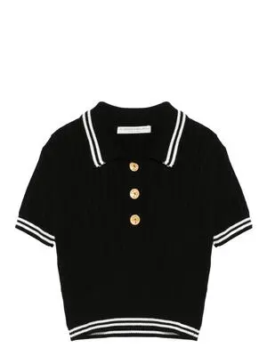 Alessandra Rich Braided Polo Shirt With Striped Trim - Black