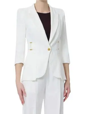 Elisabetta Franchi Structured Single-breasted Blazer With Peak Lapel And Metal Trims - Ivory