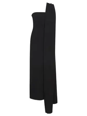 THE ROW Asymmetric Draped Wool Crepe Gown - Black