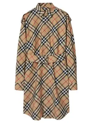Burberry Checked Belted Shirt Dress - Nude