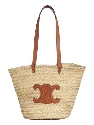 Celine Medium Classic Panier In Palm Leaves And Calfskin - Tan
