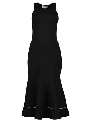Victoria Beckham Ribbed Openwork Trim Dress - Black