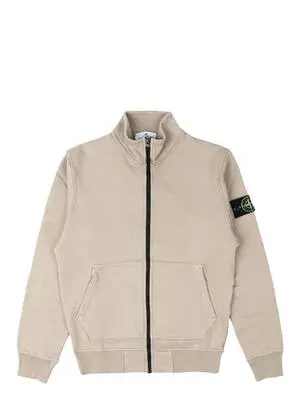 Stone Island Logo Patch High Neck Zip-up Sweatshirt - Beige