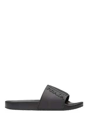 Prada Logo Printed Flip Flops - Black