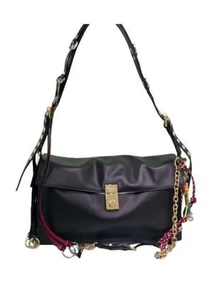 Prada Soft Sound Small Shoulder Bag With Charm Detail - Black