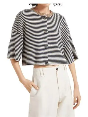 Brunello Cucinelli Striped Sequin Embellished Cardigan - Nude