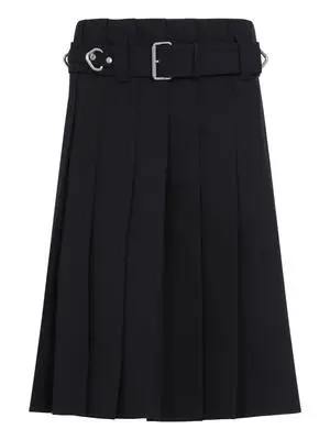 Prada Pleated Midi Skirt With Buckled Belt - Blue