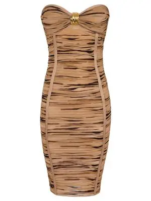 Elisabetta Franchi Off-shoulder Tiger Print Jersey Dress - Camel