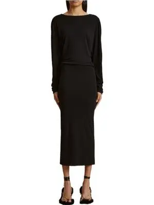 Khaite Trina Long-sleeved Open-back Midi Dress - Black