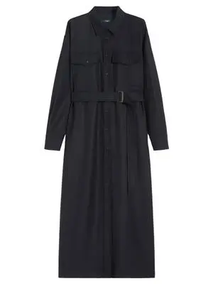 Max Mara Wool Flannel Belted Shirt Dress - Blue