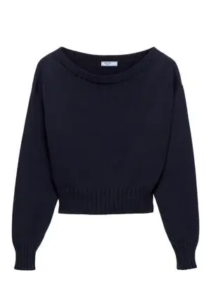 Prada Boat Neck Ribbed Jumper - Navy Blue