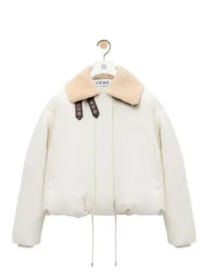 Loewe Puffer Jacket With Removable Wool Collar - Ivory