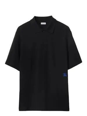Burberry Logo Embroidered Short Sleeved Polo Shirt - Black