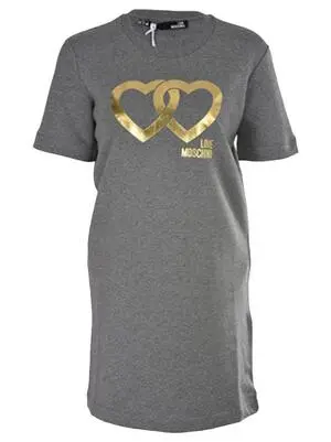 Moschino Grey Printed Dress With Round Neck And Short Sleeves - Gray