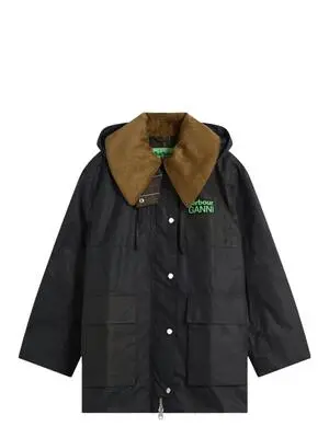 Barbour X Ganni Waxed Duffle Coat - Black