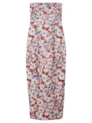 Posse Rosalie Strapless Floral-print Linen Midi Dress - Gray