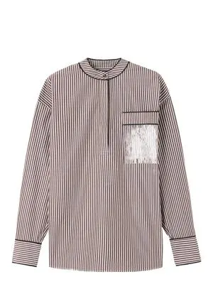 Loulou De Saison Verna Striped Mandarin Collar Cotton Poplin Shirt - Multi