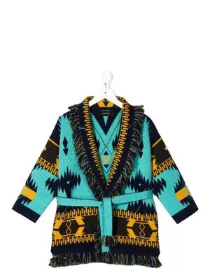 Alanui Intarsia-knit Belted Cardigan With Fringe Detail - Black