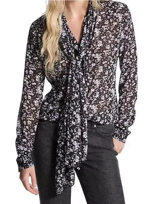 Michael Kors Long Sleeve Shirt With Bow Detail - Black