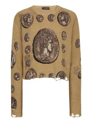 Dolce & Gabbana Distressed Coin Print Cropped Jumper - Multicolor