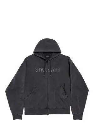 Balenciaga Zip-up Hooded Jacket With Graphic Print - Faded Black