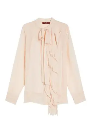 Max Mara Silk Georgette Blouse With Ruffle Detail - Nude