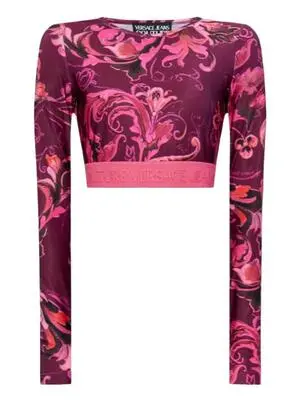 Versace Baroque Print Cropped Long Sleeve Top - Red