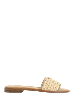 Prada Square Toe Logo Plaque Raffia Sandals - Natural Color