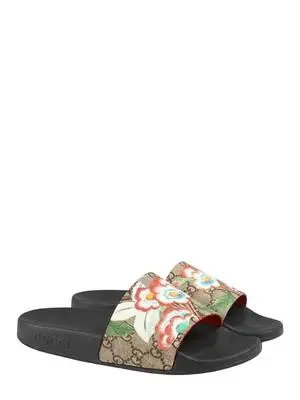 Gucci Floral Print Gg Canvas Slide Sandals - Multicolor