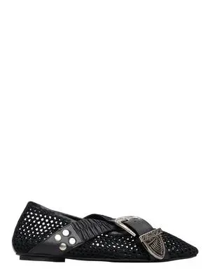 Toga Mesh Ballet Flats With Buckle Detailing - Black