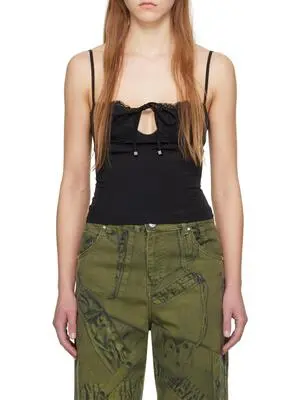 Blumarine Spaghetti Strap Lace Trimmed Tank Top - Black