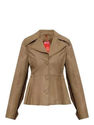 DIESEL® Diesel Button-Fastening Flared Leather Jacket