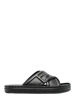 Fendi Logo Embossed Slip-on Sandals - Black